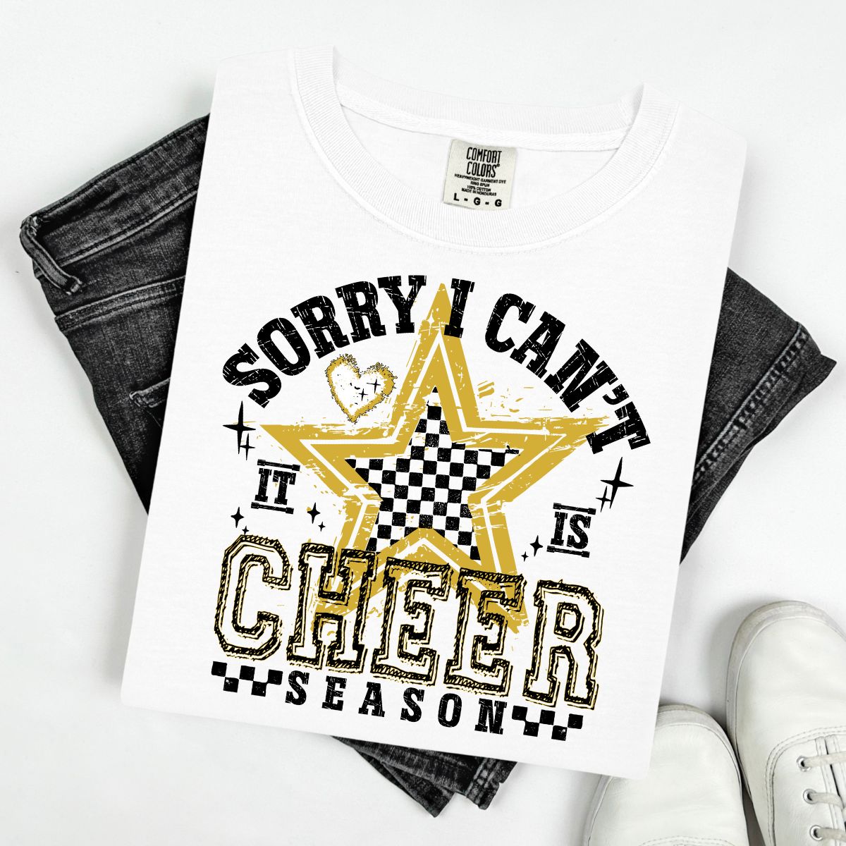SORRY I CAN'T IT IS CHEER SEASON - BLACK/GOLD - DTF TRANSFER ...